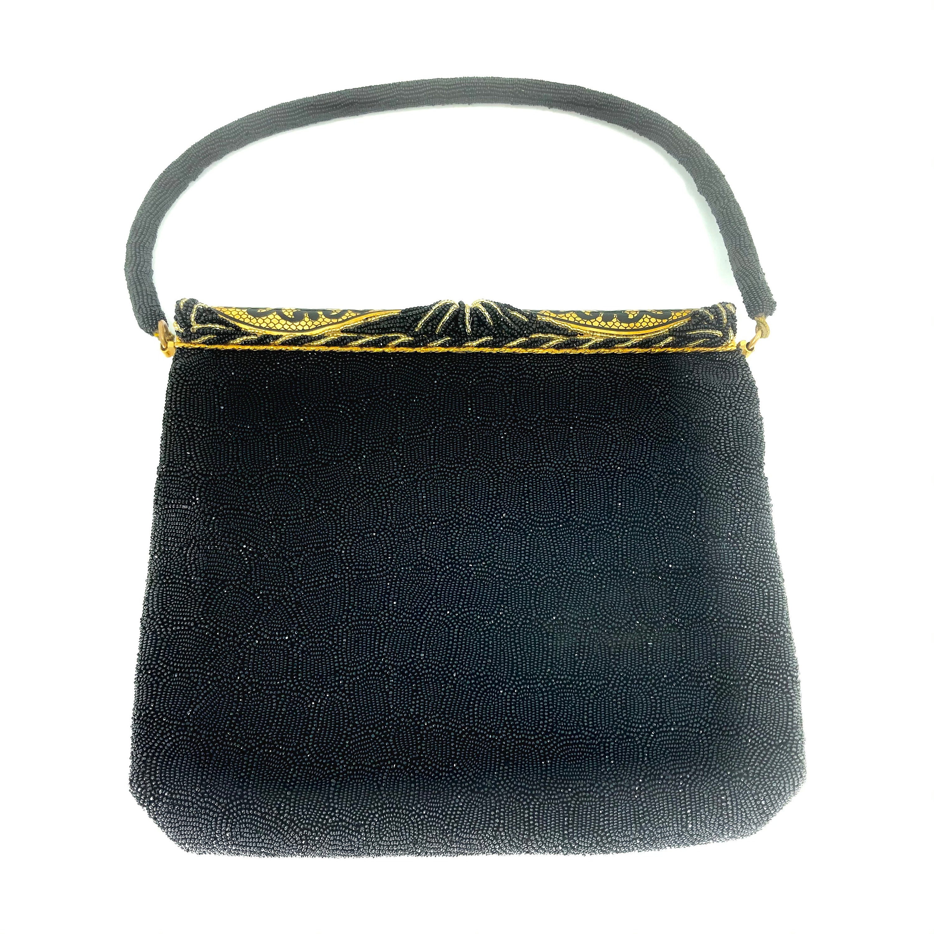 Vintage Morabito Paris Black Beaded Evening Purse, Beaded Handle With ...