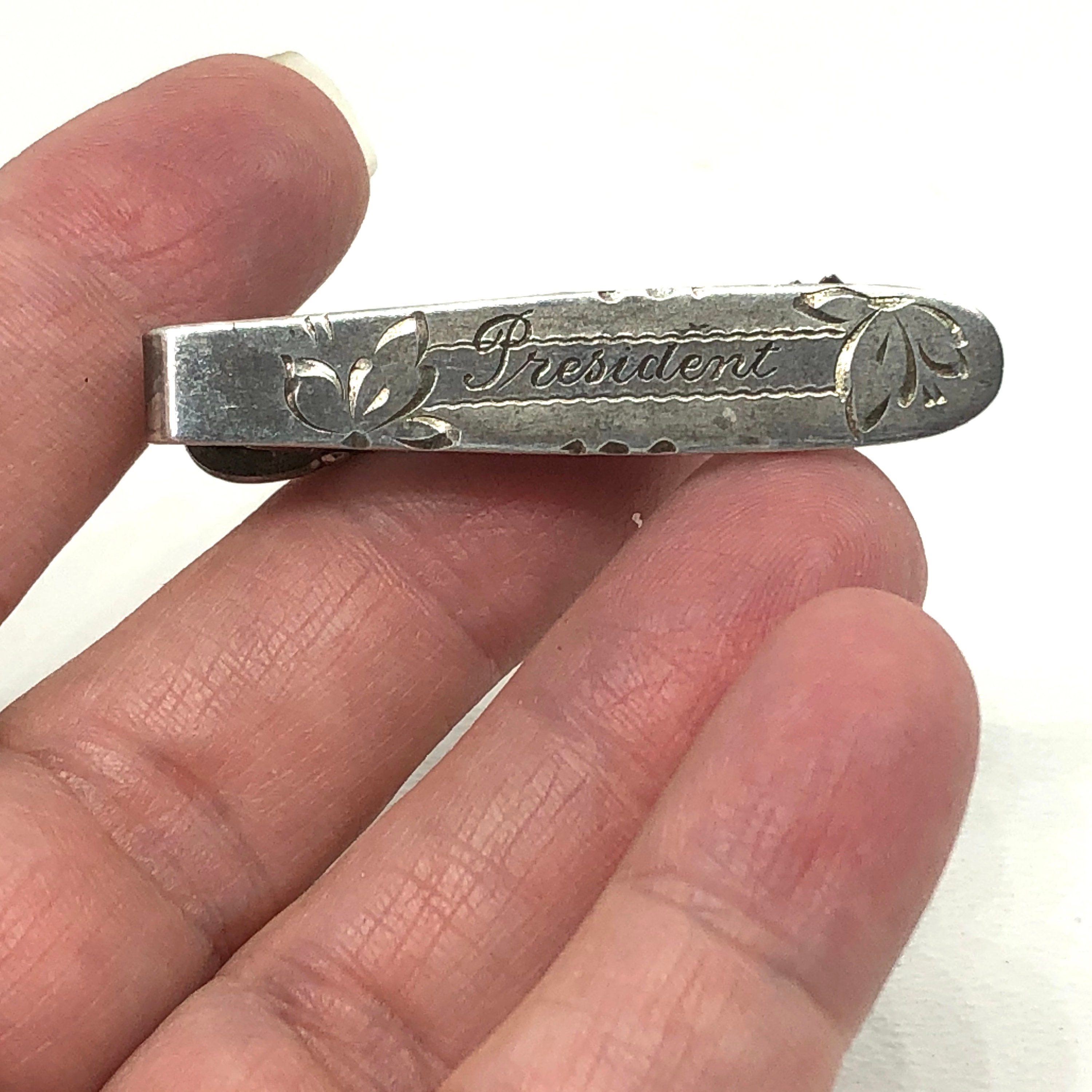 Vintage Old Sterling Silver Engraved President Tie | Etsy
