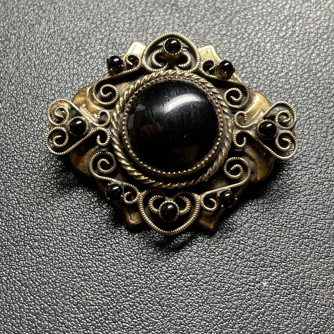 Vintage Signed ORIGINAL by ROBERT Black Cabochon Brooch Pendant MCM - Etsy