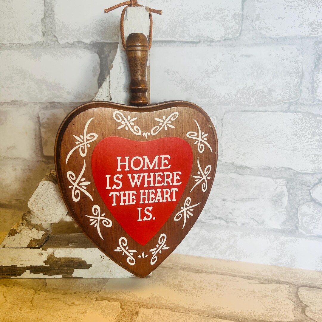 Vintage Wooden Heart Shaped Plaque "home is Where the Heart Is" - Etsy