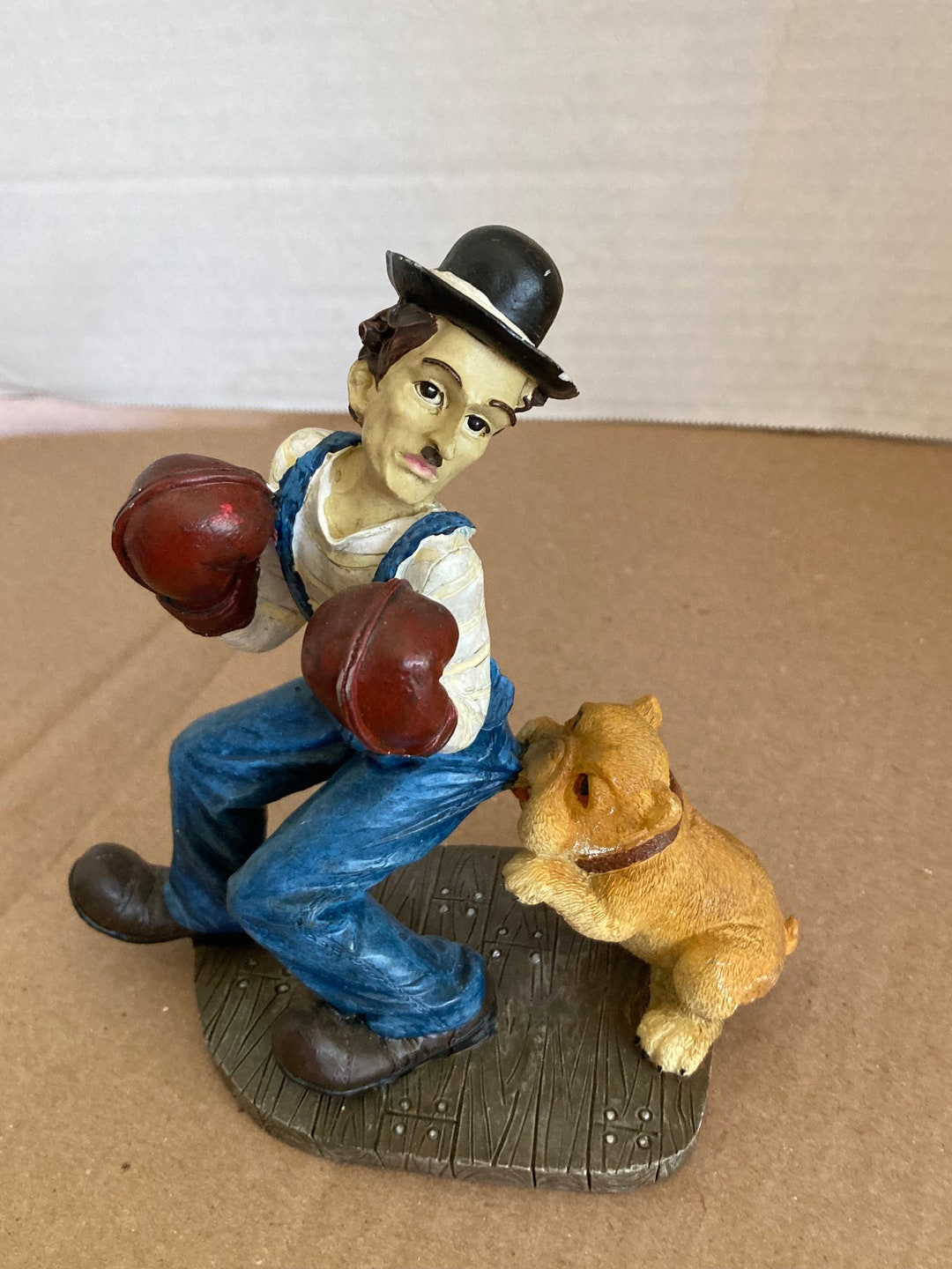 Clown Boxer and Brown Dog Biting at Blue Pants Ceramic Figurine 6 X 6 ...