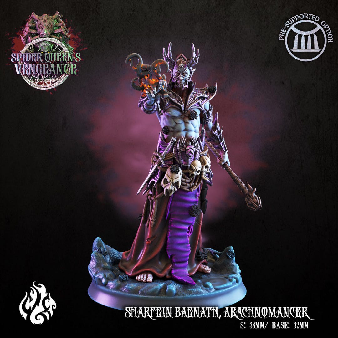 Dark Elf Arachnomancer Miniature - 38mm Miniature for DND5E, Shadowdark ...