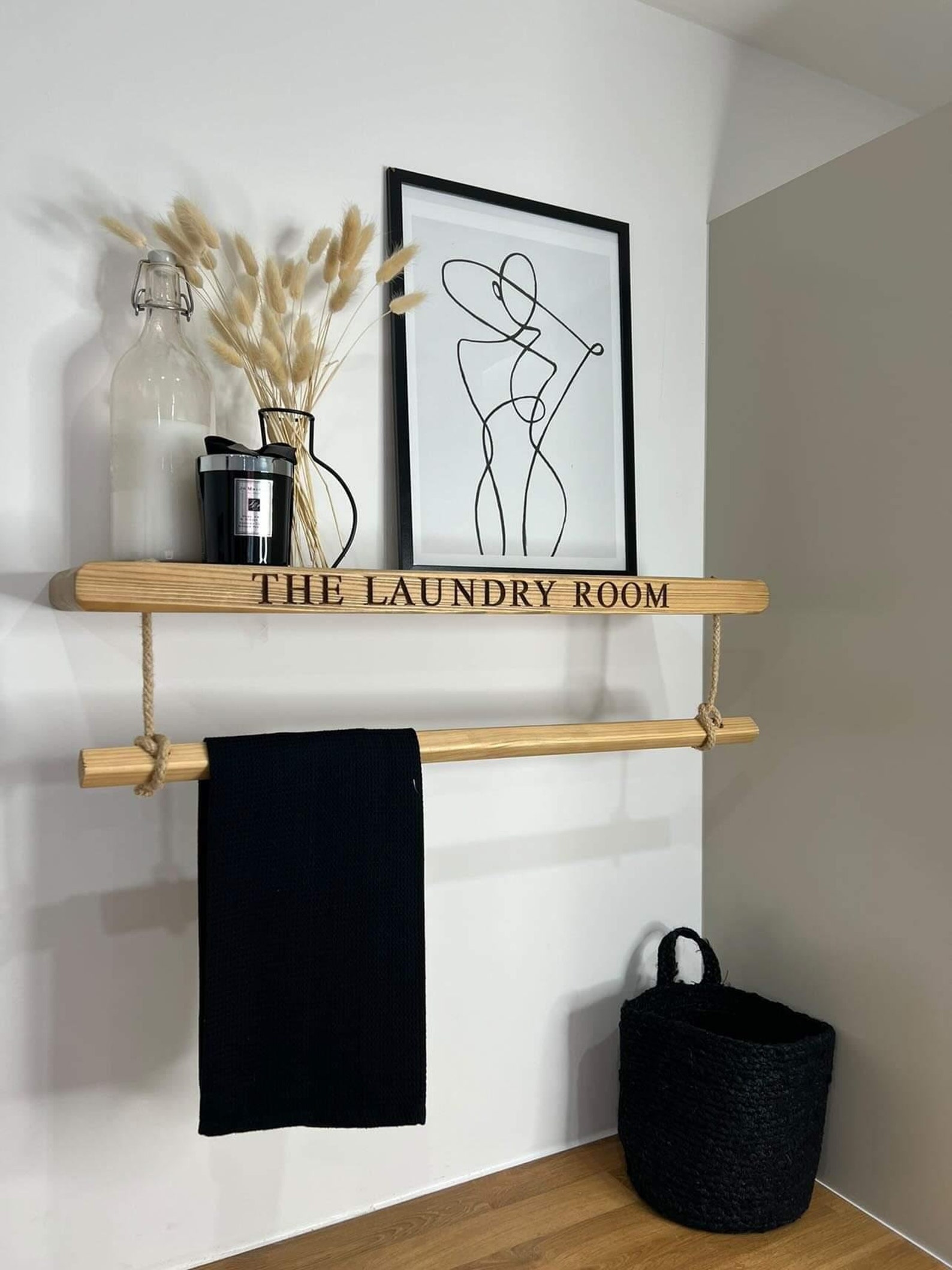 Personalised Rustic Floating Shelf With Hanging Rail | Engraved Open ...