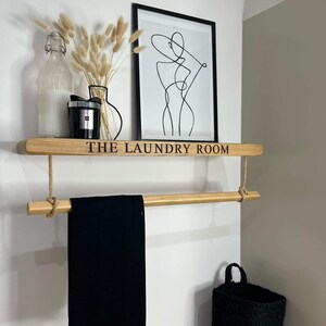 Personalised Rustic Floating Shelf With Hanging Rail | Engraved Open ...