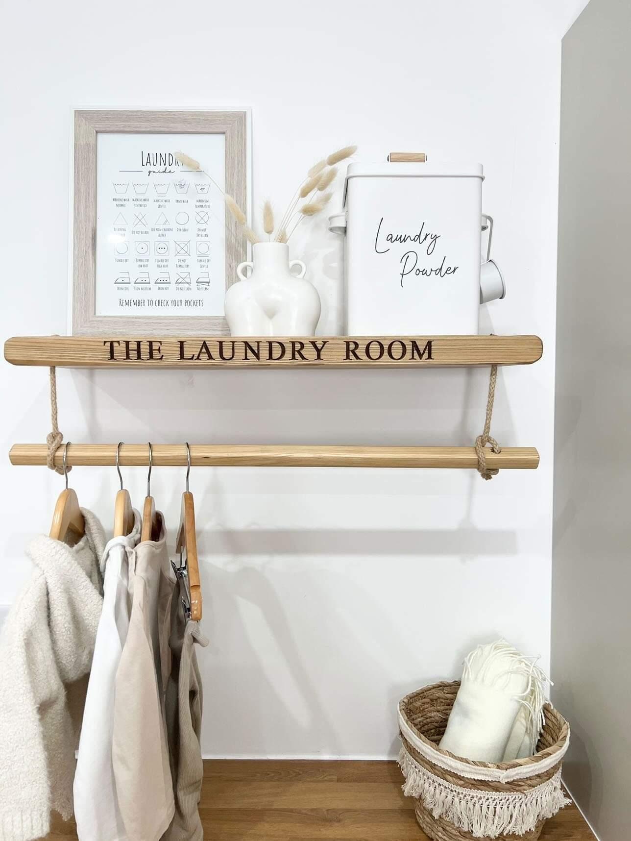 Personalised Rustic Floating Shelf With Hanging Rail | Engraved Open ...