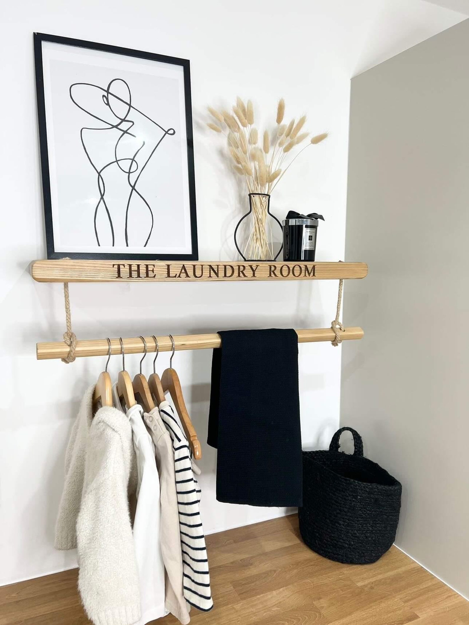 Personalised Rustic Floating Shelf With Hanging Rail | Engraved Open ...