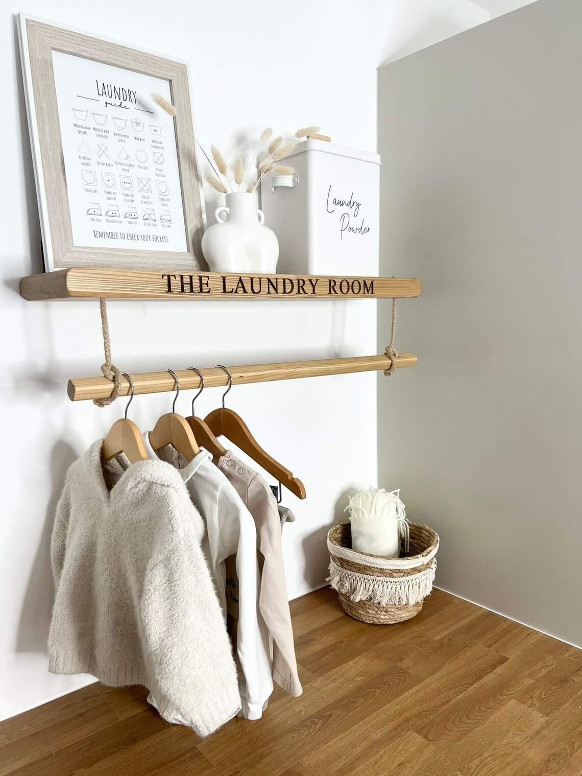 Personalised Rustic Floating Shelf With Hanging Rail | Engraved Open ...