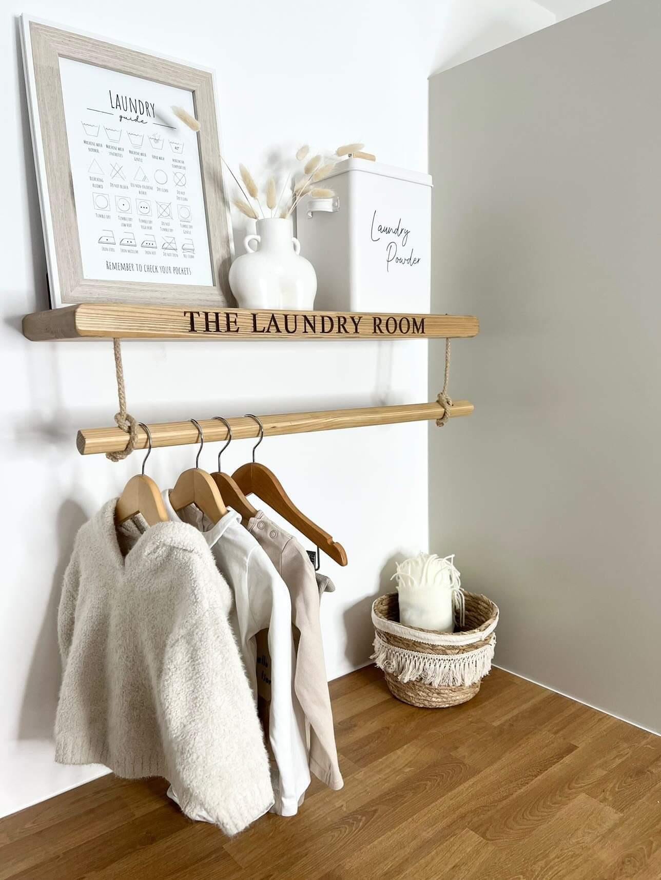 Personalised Rustic Floating Shelf With Hanging Rail | Engraved Open ...