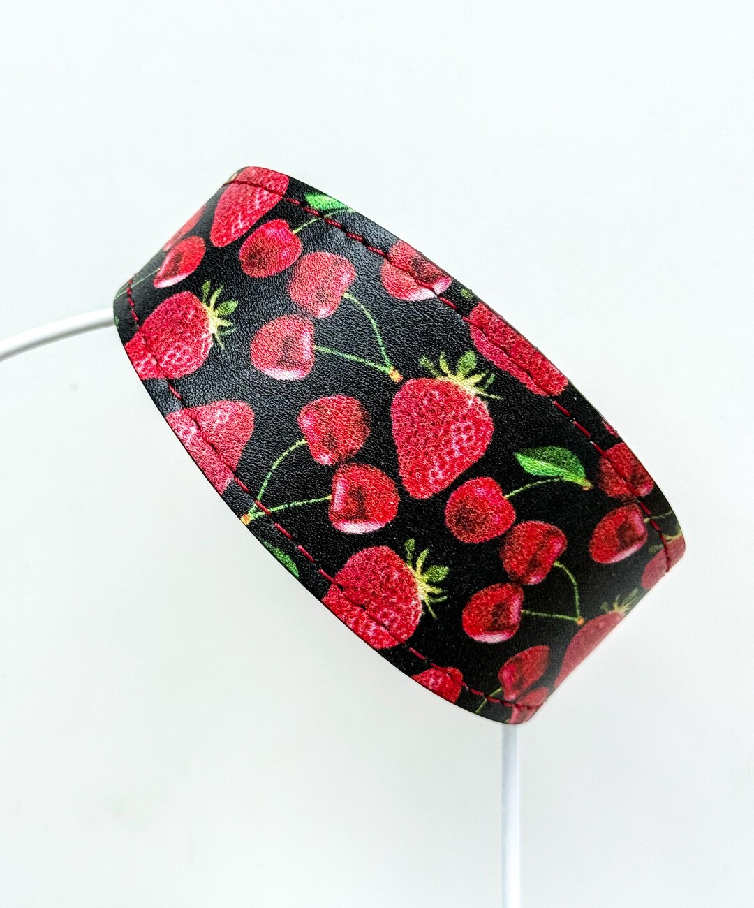 Strawberry Collar, Cherry Print Leather Dog Collar: Small Breed Puppy ...