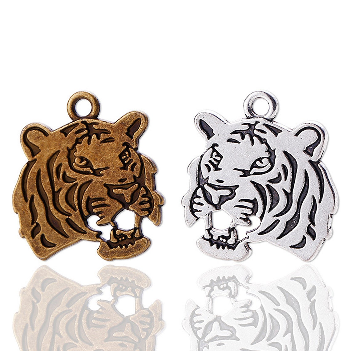 Antique Silver and Bronze Tiger Head Charms Tiger Head - Etsy