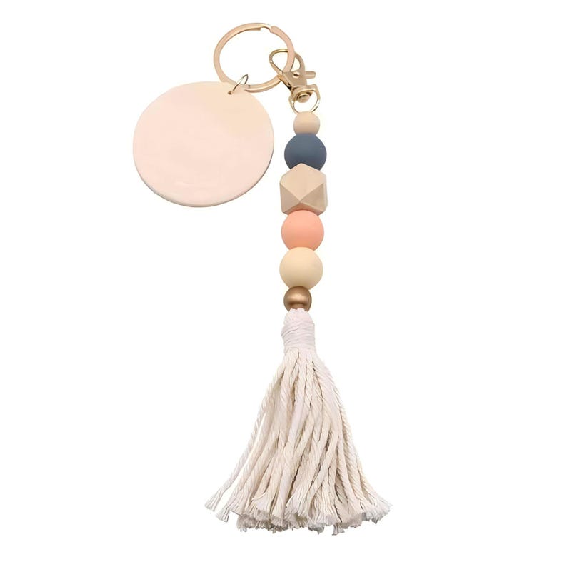Custom Boho Keychain, Personalized Wood Sign, Natural Cord & Beads - Etsy