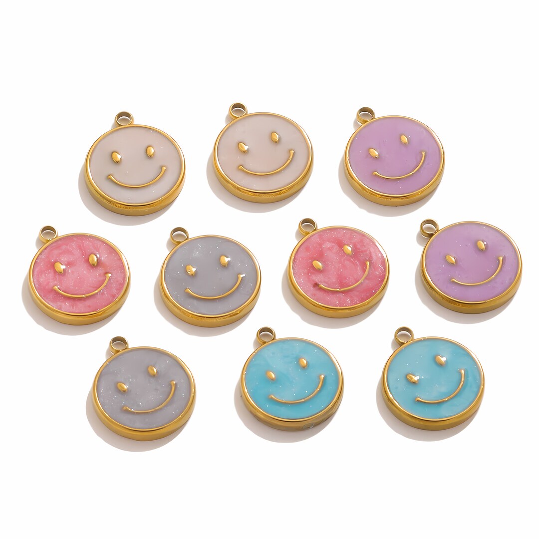 4pcs Smile Charm, Enamel Happy Face Charm, Gold Emoji Pendant, DIY ...