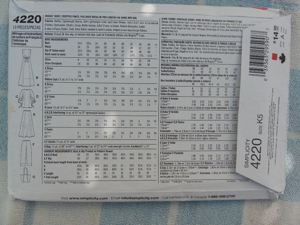 1996 Simplicity 4220 Sewing Pattern Ladies Pullover Dress - Etsy