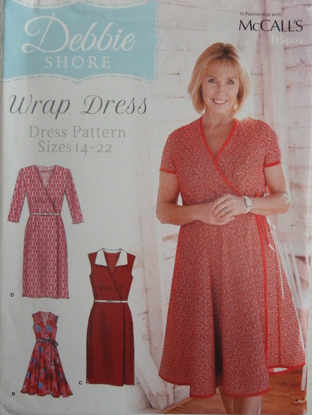 2016 Debbie Shore DS002 Sewing Pattern Ladies Wrap Dress Uncut Size 14 ...