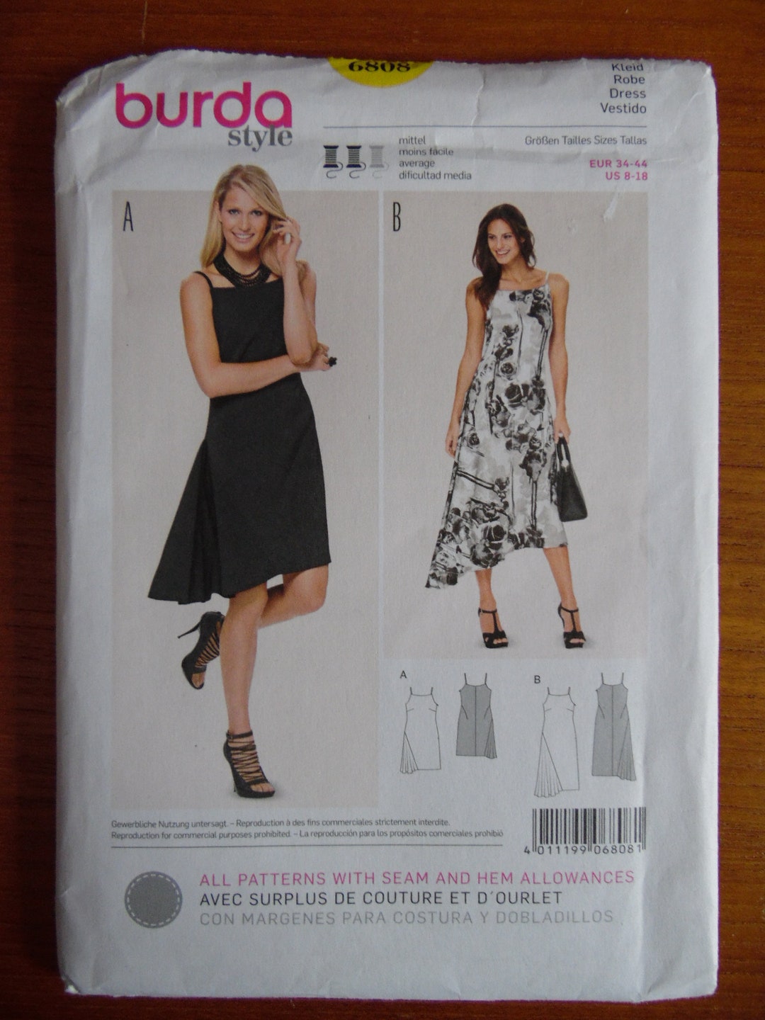Burda 6808 Sewing Pattern Ladies Asymetrical Summer Dress Cut Size US 8 ...