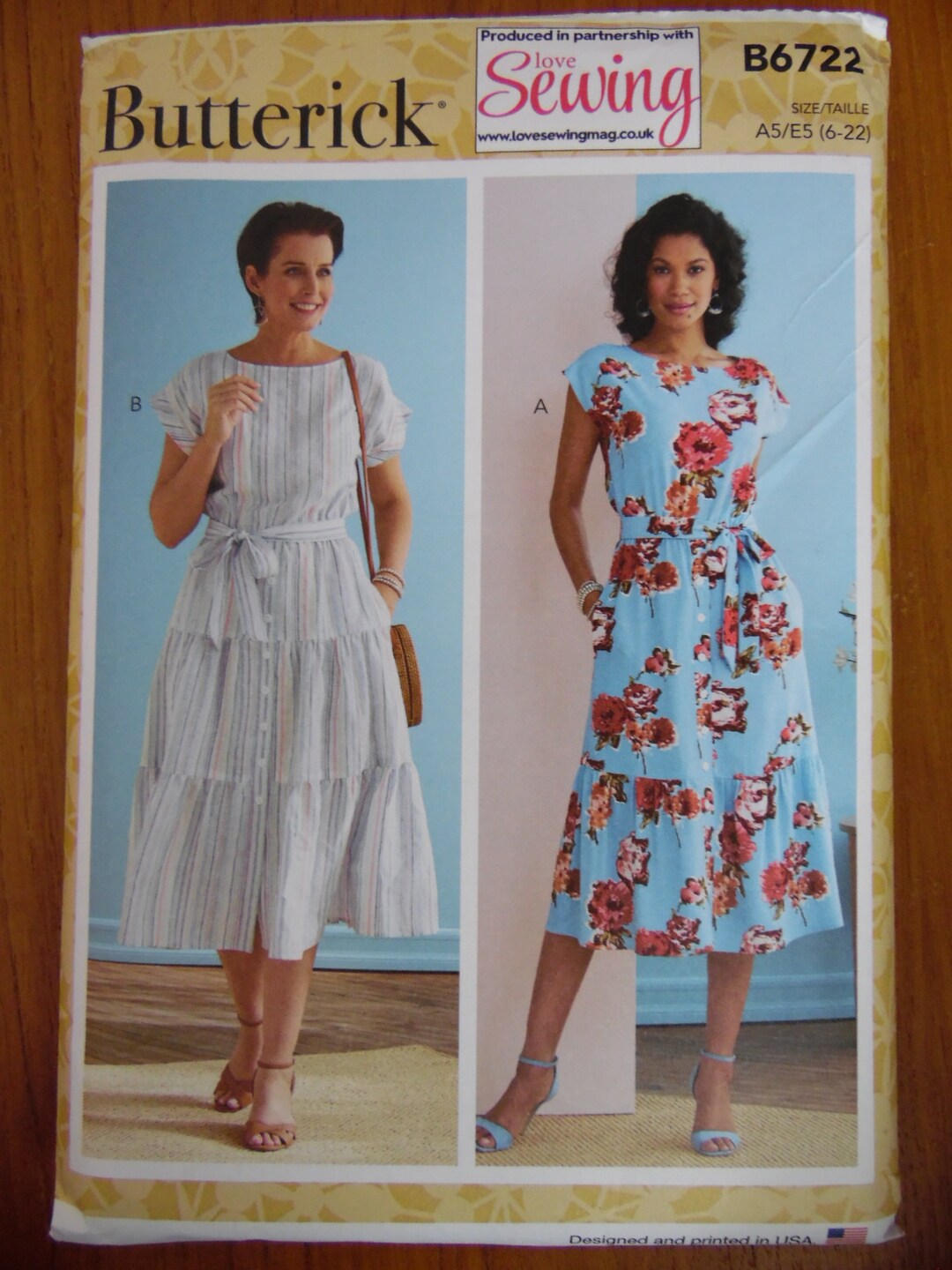 Butterick 6722 Sewing Pattern Ladies Tiered Front Button Summer Dress ...