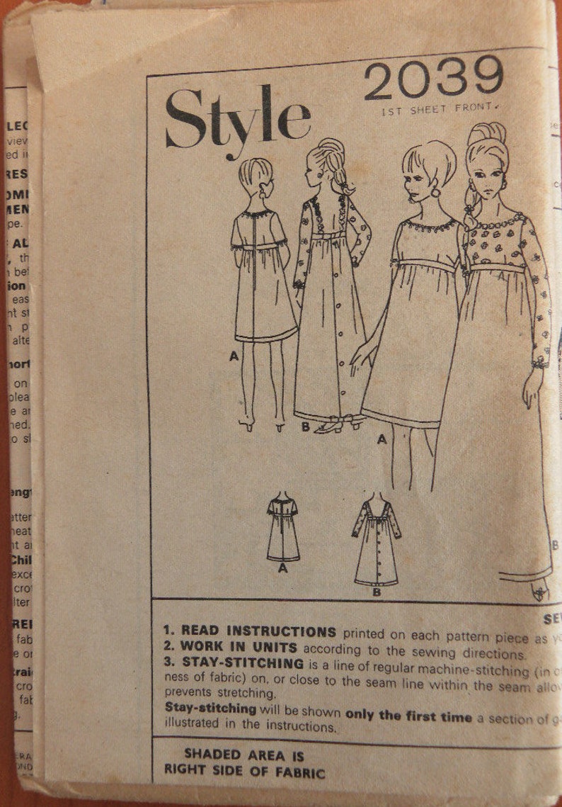1967 Style 2039 Sewing Pattern Ladies Party Evening Dress Size Bust 38 ...