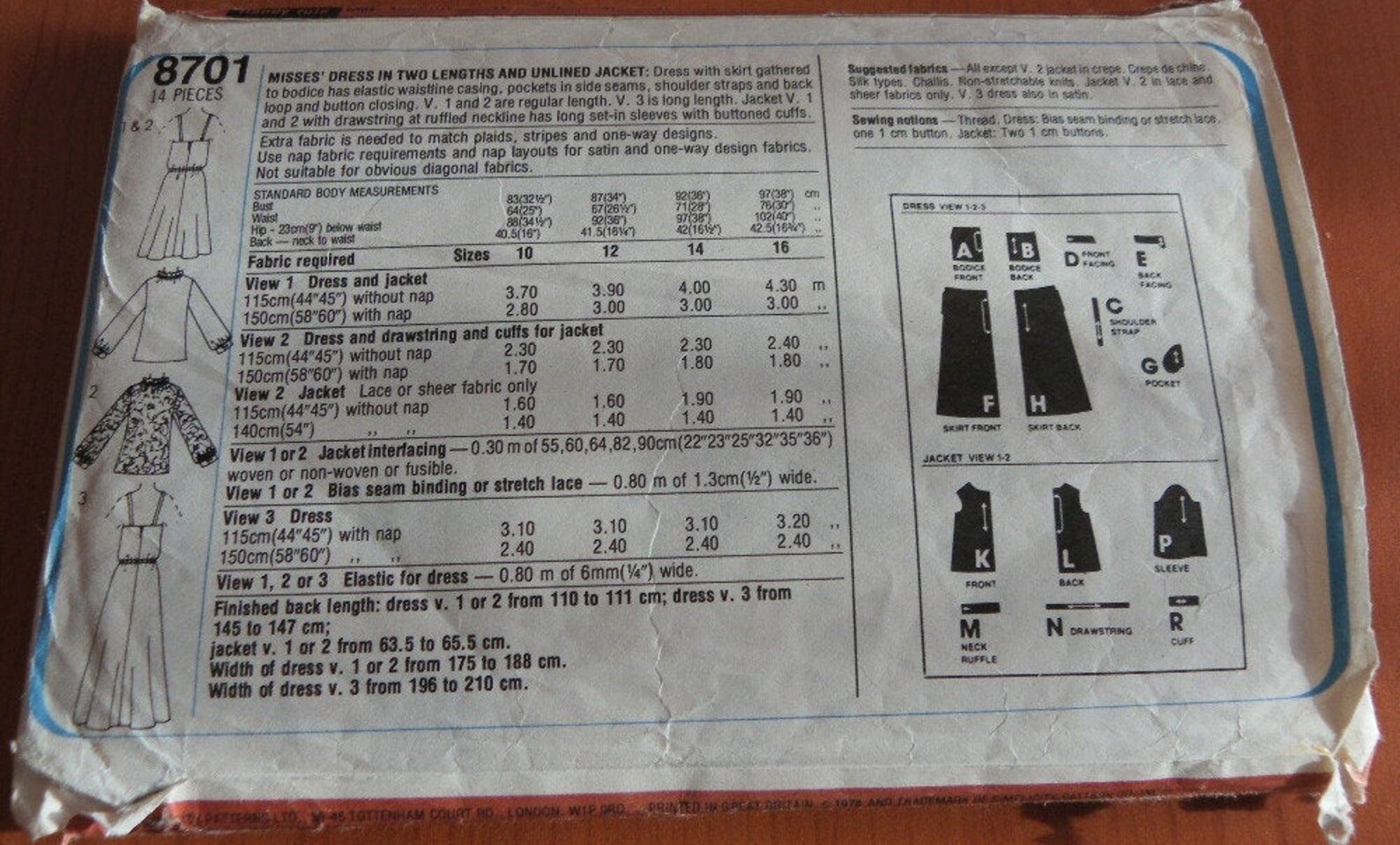 1978 Simplicity 8701 Sewing Pattern Ladies Evening Dress Jacket Cut ...