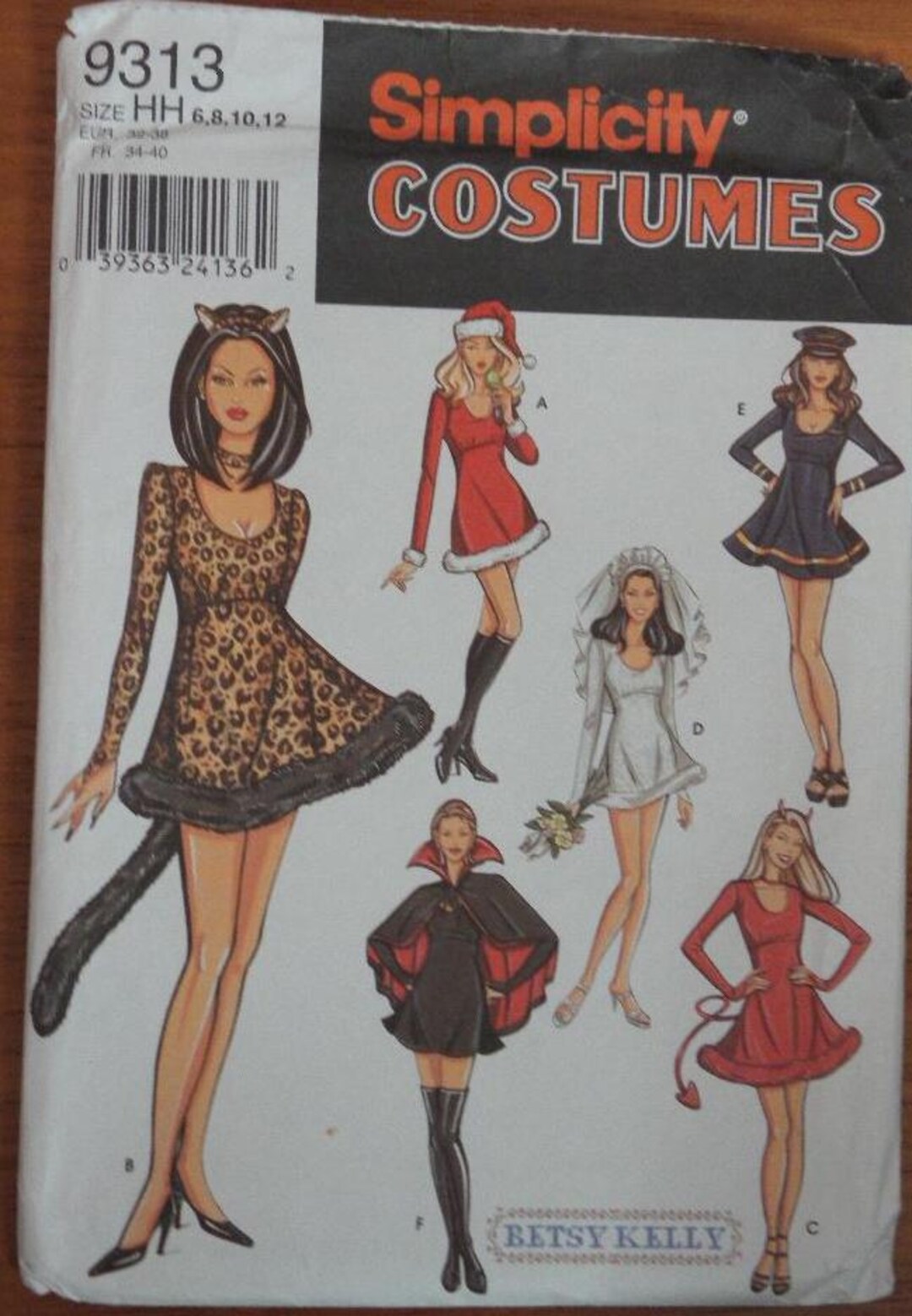 2000 Simplicity 9313 Sewing Pattern Ladies Costume Cat Mrs Claus Vampire Pilot Uncut Size 6-12 ...