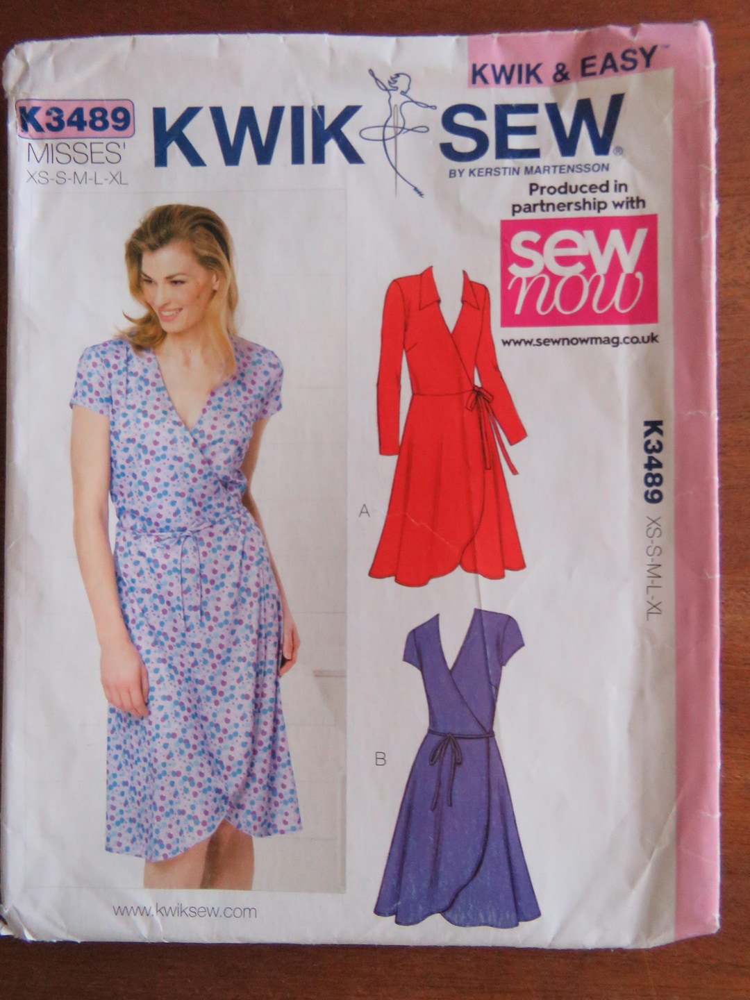 Kwik Sew K3489 Sewing Pattern Ladies Front Wrap Dresses Flared Skirt ...
