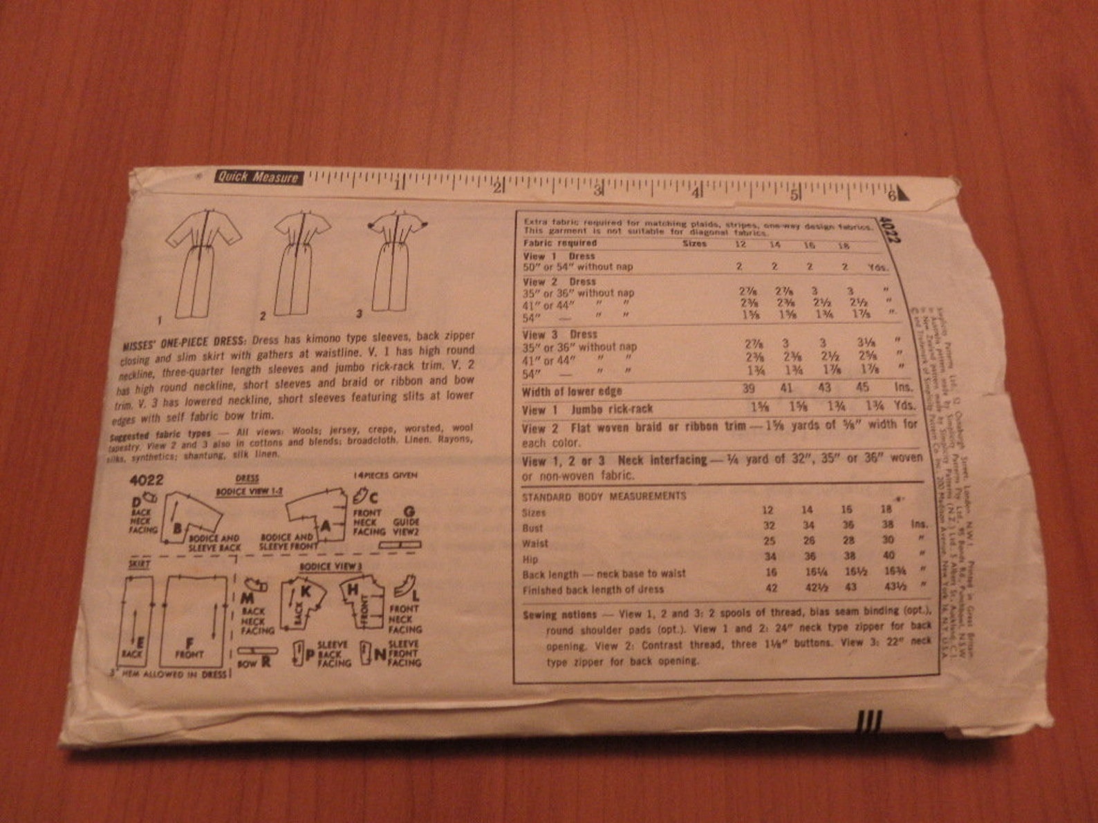 1950’s Simplicity 4022 Sewing Pattern Ladies Wiggle Dress Cut Size 16 ...