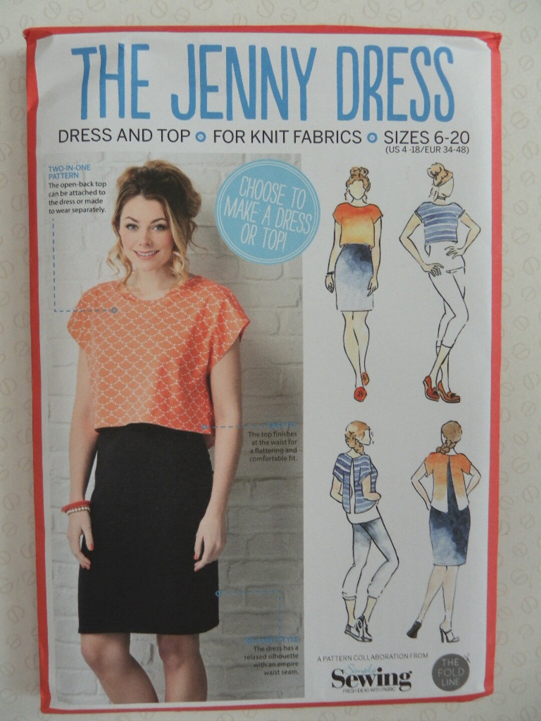 2000 Simply Sewing Pattern the Jenny Dress Jersey Knit Dress Top Uncut ...