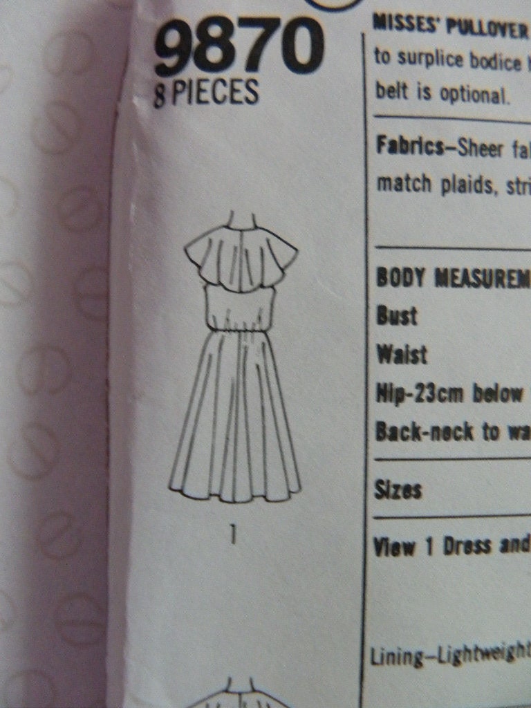1980 Simplicity 9870 Sewing Pattern Ladies Sleeveless Dress Gathered ...
