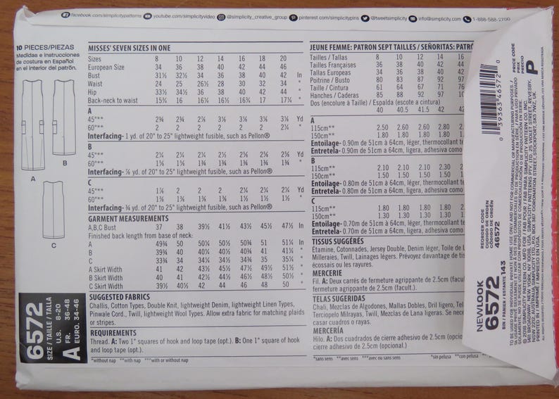 2018 New Look 6572 Sewing Pattern Ladies Pullover Pinafore Shift Dress ...