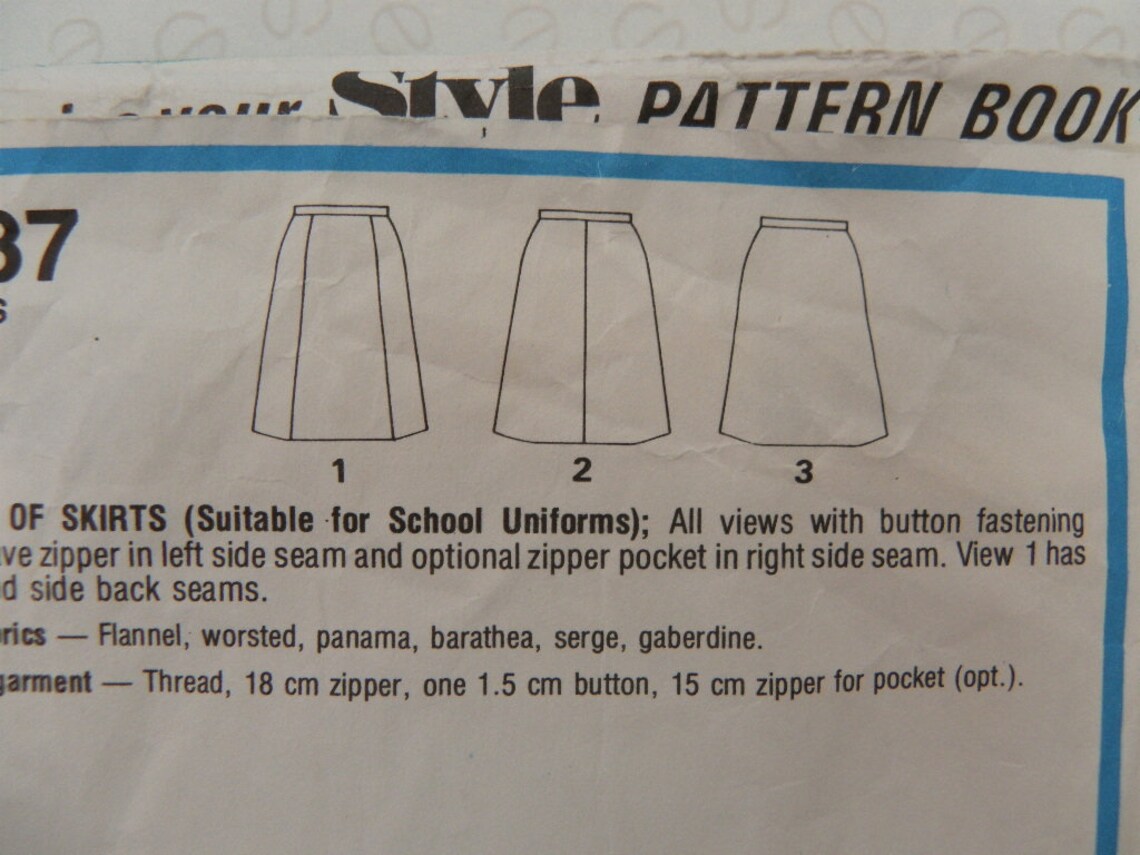 1981 Style 3437 Sewing Pattern Girls School Uniform Skirt A Line Skirt ...