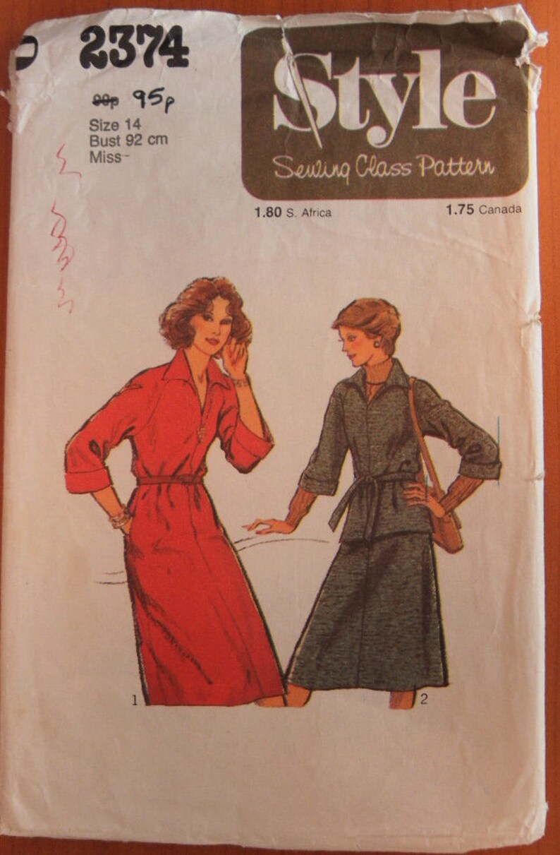 1978 Style 2374 Sewing Pattern Ladies Dress Skirt Top Cut Size - Etsy