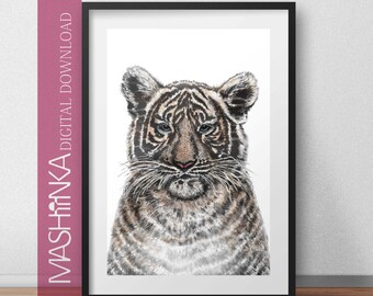 Fat Little Tiger Sketch Illustration 8.5 X 11 Black and - Etsy
