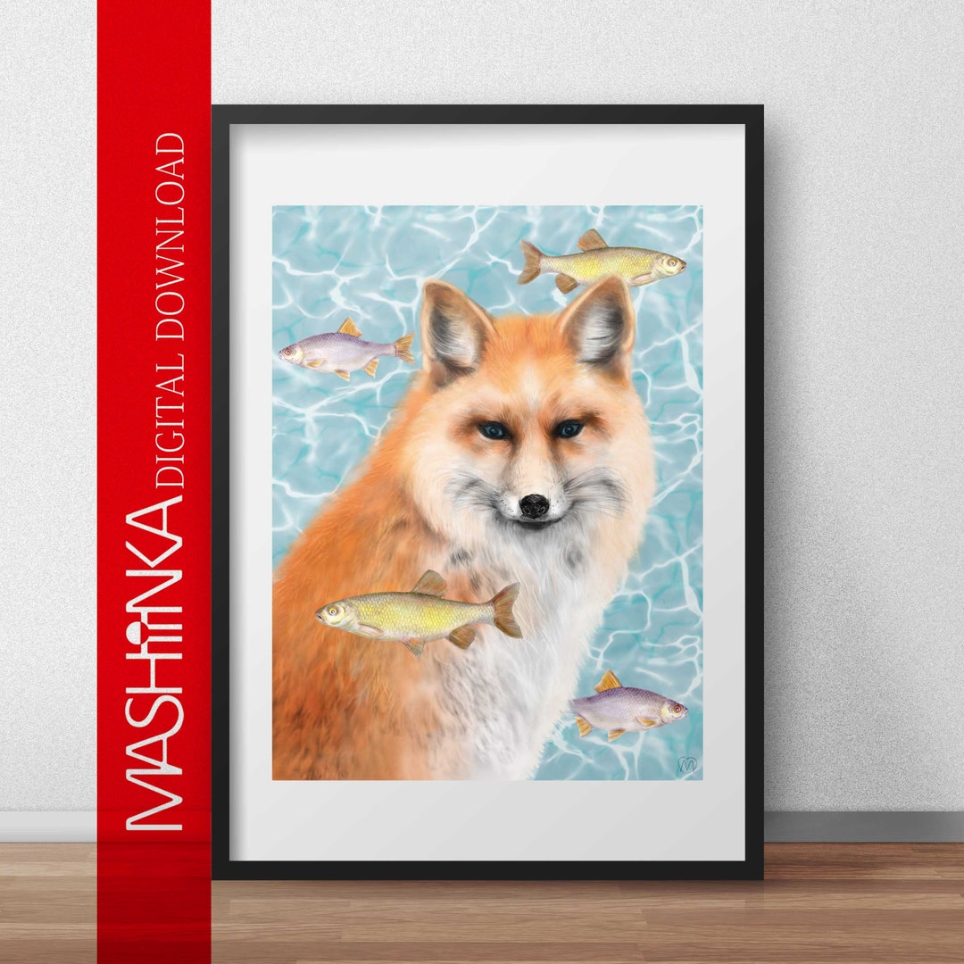 Fox and Fish Surrealistic Digital Art Instant Download - Etsy