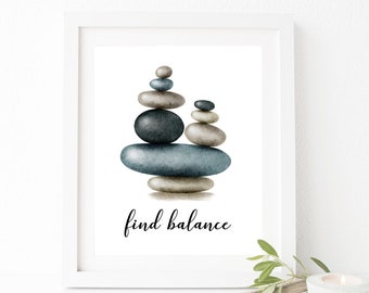 Stacked Stones Zen Wall Art Print, Yoga Room Decor or Meditation Room ...