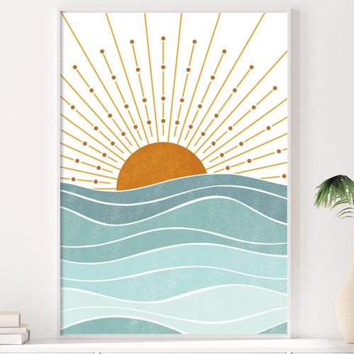 Ocean Waves Print Boho Beach Print Ocean Wall Art Modern - Etsy