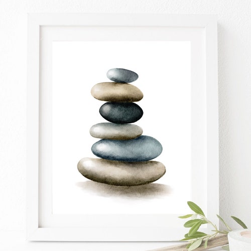 Stacked Rocks Art Print Wall Decor Watercolor Painting - Etsy