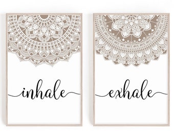 Set of 2 Black and White Inhale Exhale Mandala Art Prints Great for ...