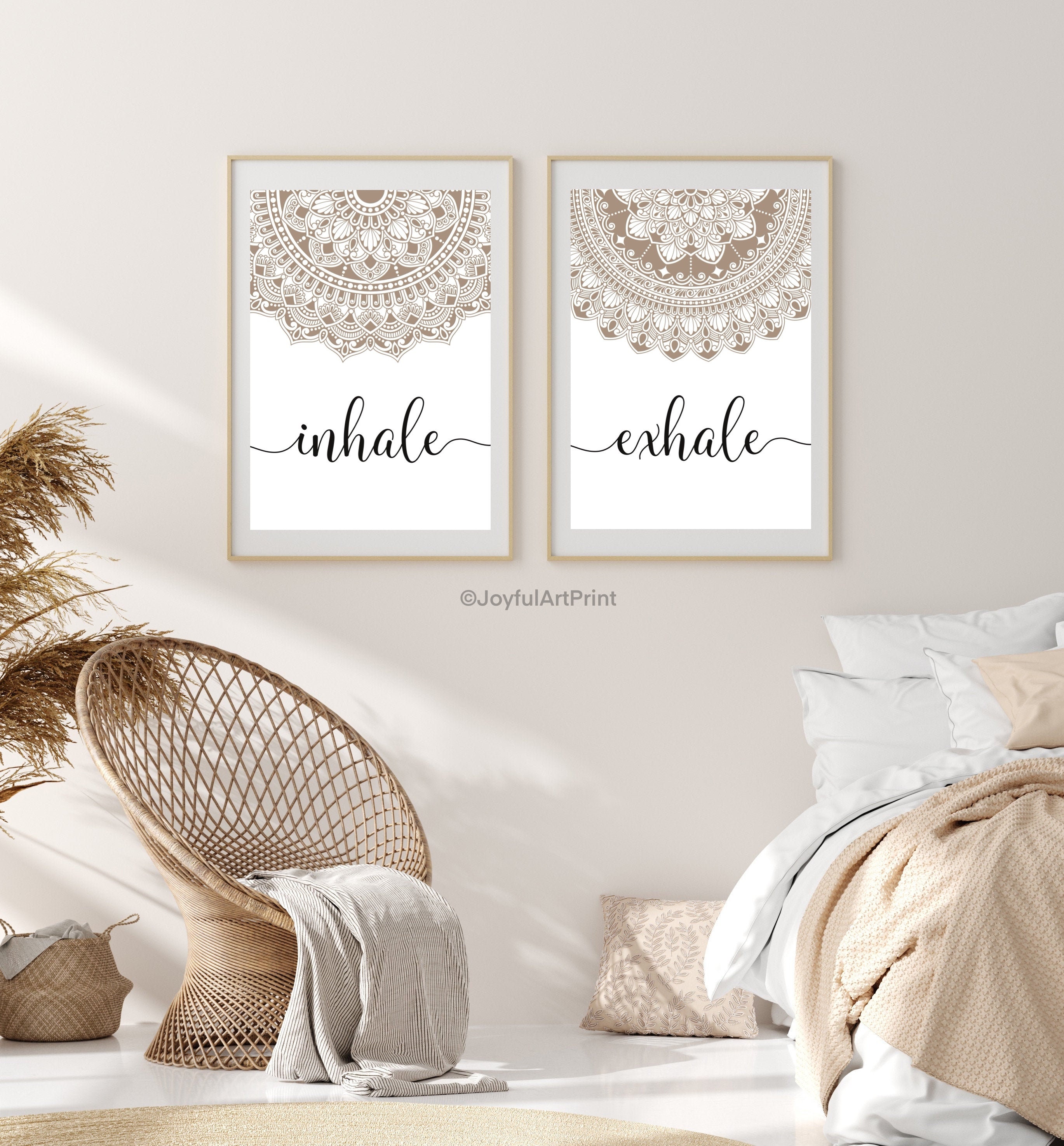 Set of 2 Beige Inhale Exhale Mandala Art Prints Great for Boho | Etsy