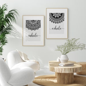Set of 2 Black and White Inhale Exhale Mandala Art Prints Great for ...