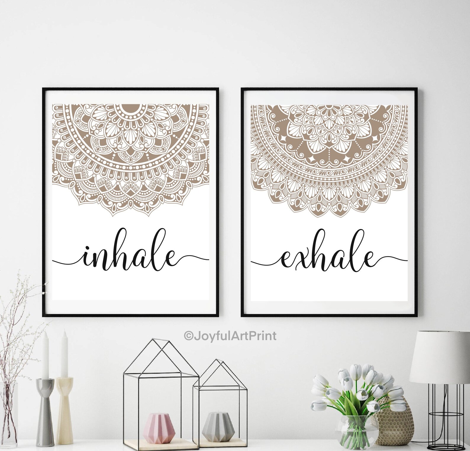 Set of 2 Beige Inhale Exhale Mandala Art Prints Great for Boho | Etsy