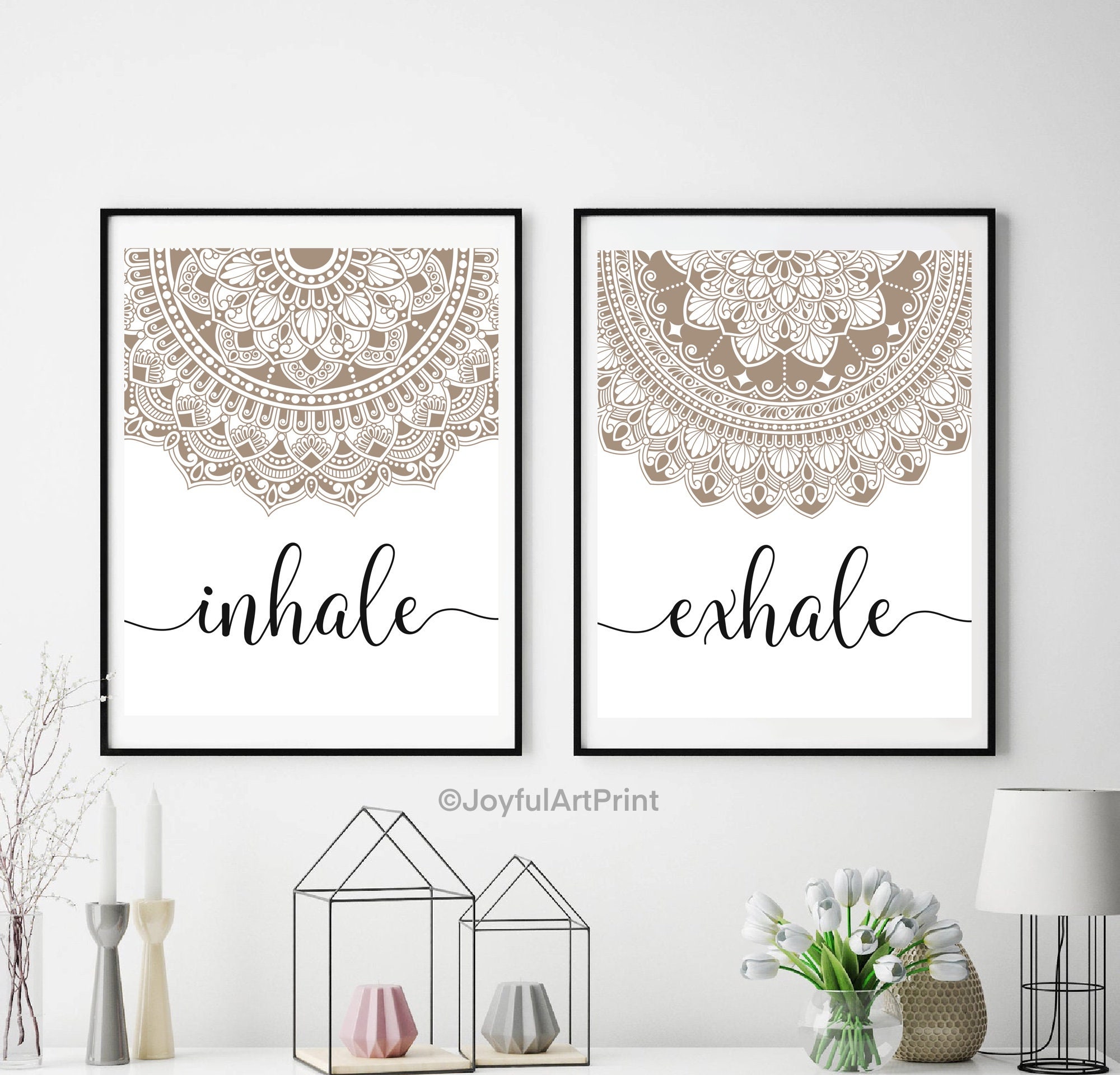 Set of 2 Beige Inhale Exhale Mandala Art Prints Great for Boho | Etsy