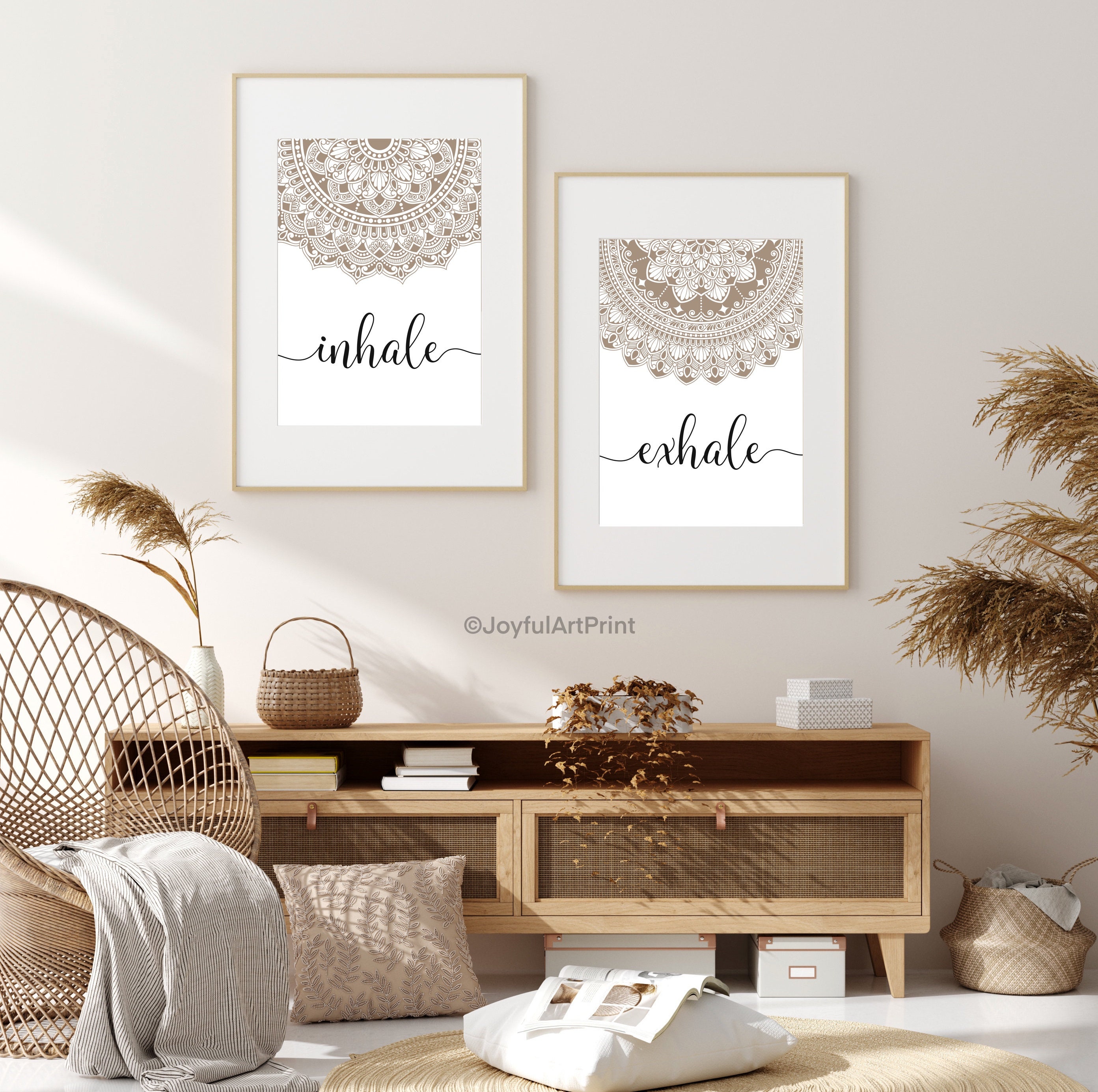 Set of 2 Beige Inhale Exhale Mandala Art Prints Great for Boho | Etsy