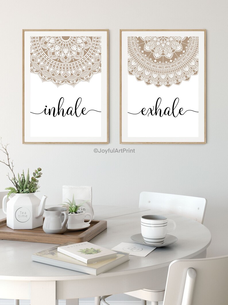 Set of 2 Beige Inhale Exhale Mandala Art Prints Great for Boho | Etsy