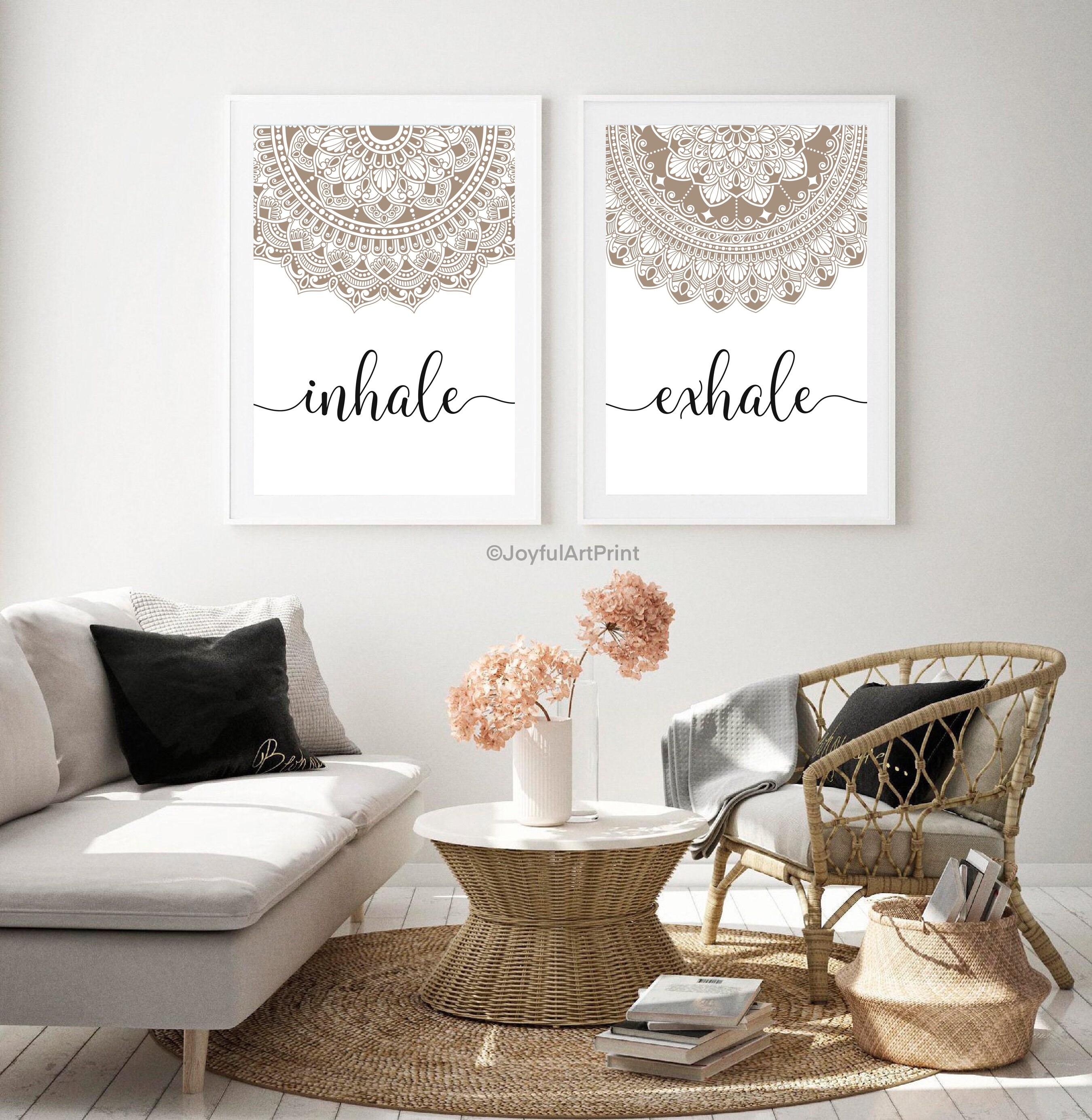 Set of 2 Beige Inhale Exhale Mandala Art Prints Great for Boho | Etsy