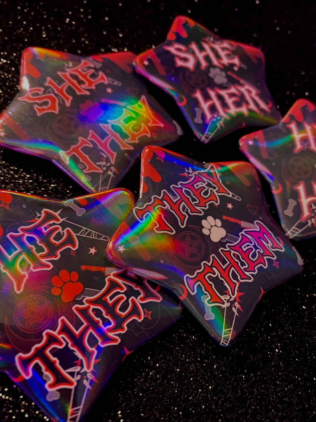 2 X 2 Goth Holographic Pronoun Button Pins - Etsy