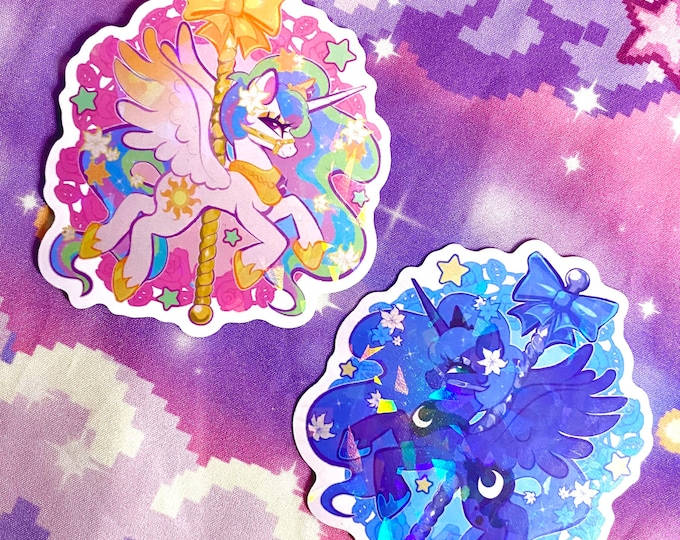 3 X 3 Carousel MLP Celestia and Luna Holographic Vinyl Stickers - Etsy