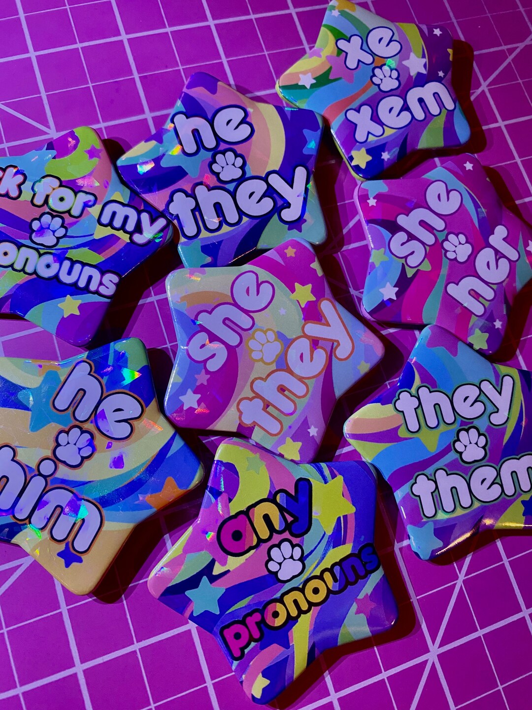 2 X 2 Holographic Furry Pronoun Button Pins - Etsy UK
