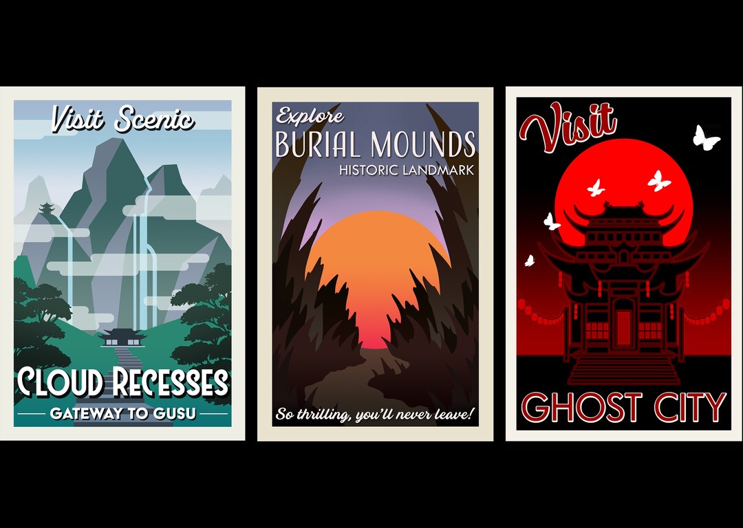 Retro Travel Poster Mini Prints: Cloud Recesses, Burial Mounds, Ghost ...