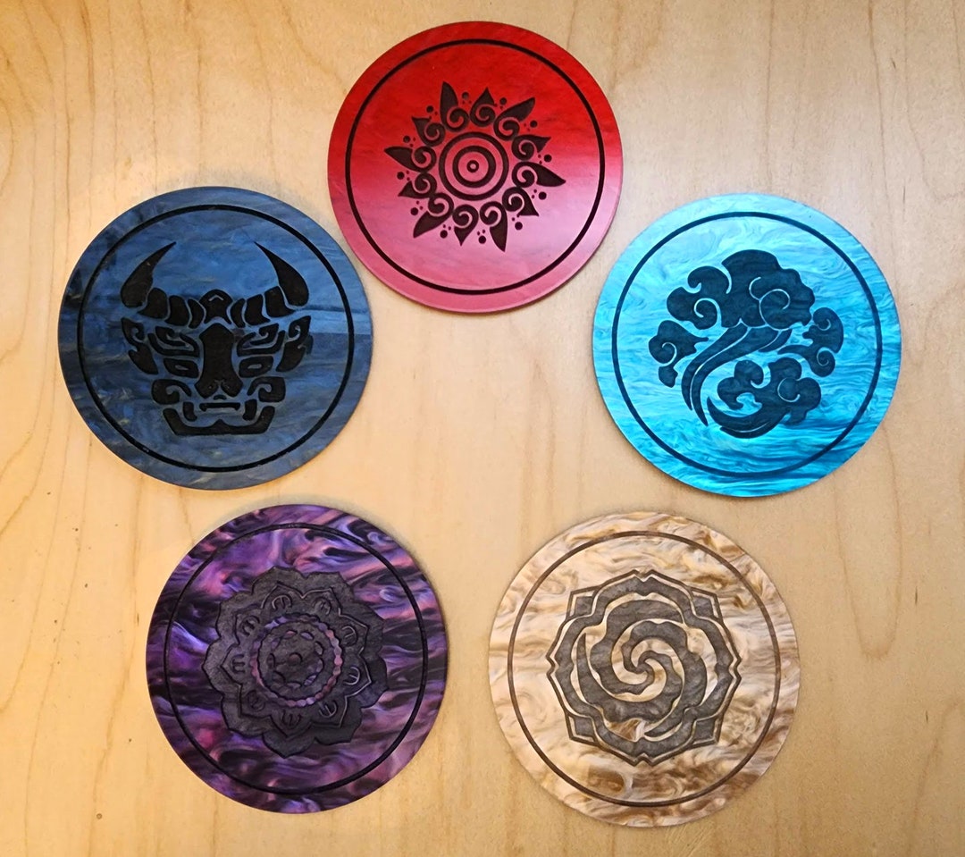 Five Great Clans Pearlescent Engraved Beverage Coasters for Mdzs ...