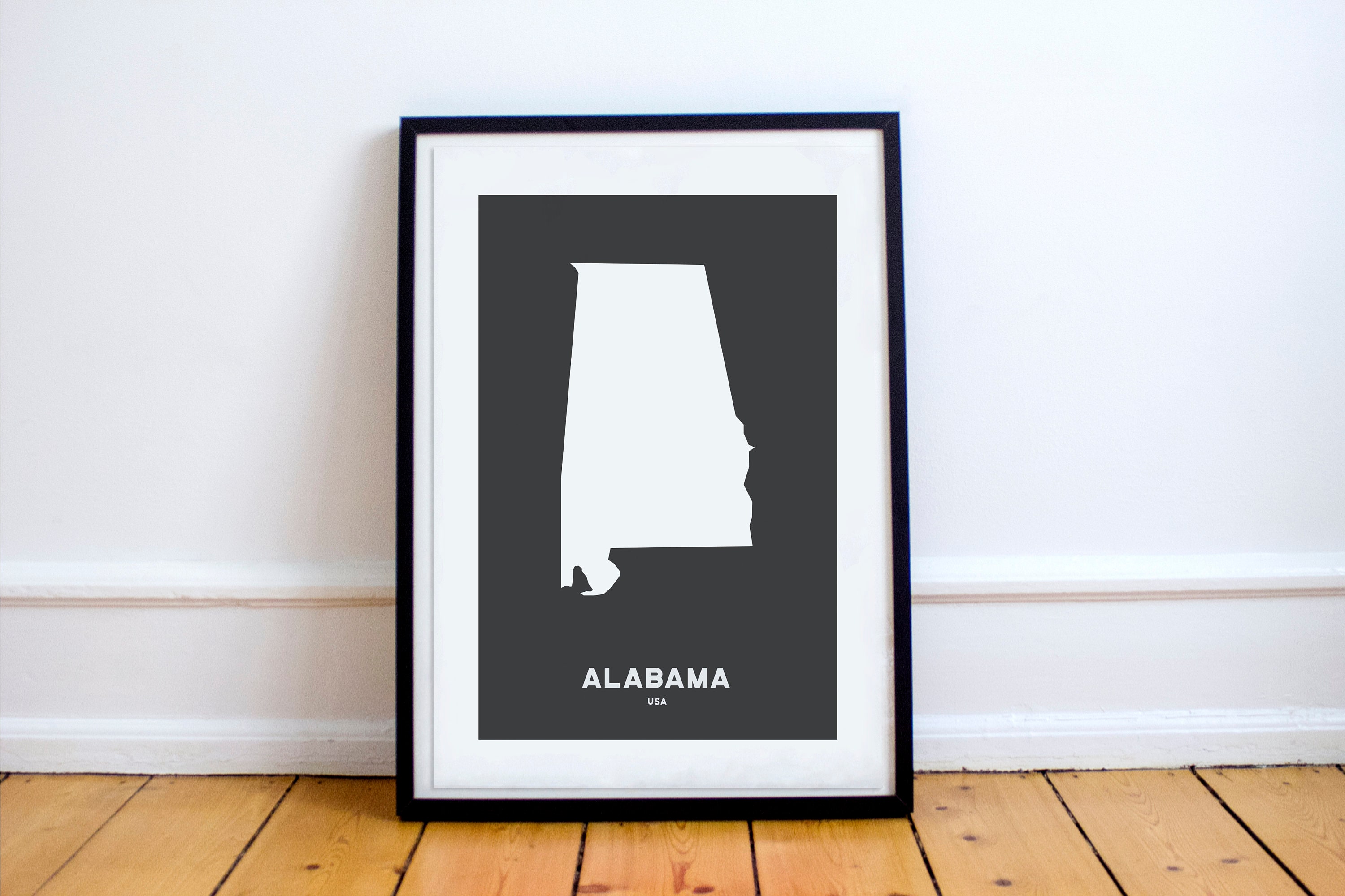 Alabama State Print Map Printed Black and White Wall Art Poster Modern ...