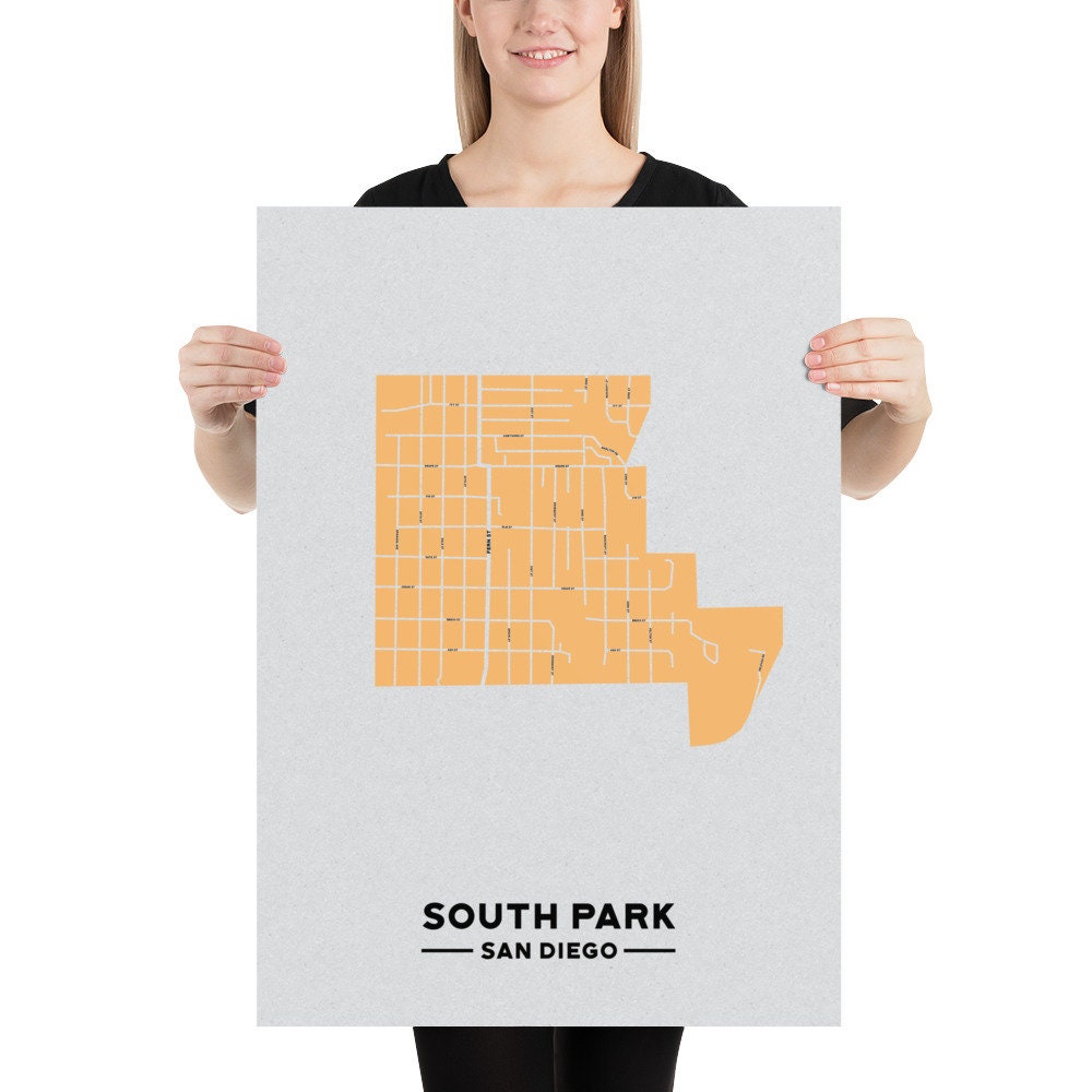 South Park Map Print // South Park Art Print // San Diego Map // San ...